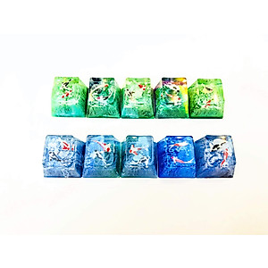 Handmade Koi Fish OEM R4 Resin Keycap Translucent Backlit Keycaps for Cherry MX RGB Switch Gaming Mechanical Keyboards DIY Replace (Blue)