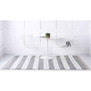 Unique Loom Chindi Rag Collection Area Rug - Striped (2'x 3' 1" Rectangle, Gray/ Ivory)