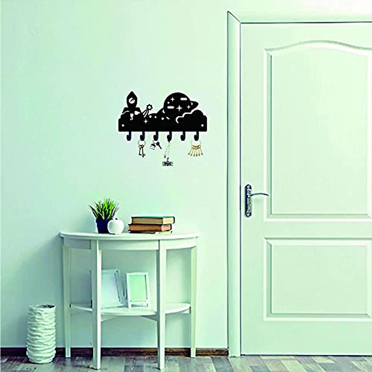 CREATCABIN Key Holder Metal Space Theme Universe Space Hook Hanger Wall Decorative Mounted Coat Hanger Design Organizer Rack with 6 Hooks for Wall, Bathroom, Kitchen, Entryway