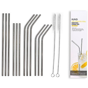 IFUNiD Reusable Stainless Steel Straws 12pcs Set with 2pcs cleaning brushes various size straws for various liquids for a safer earth.