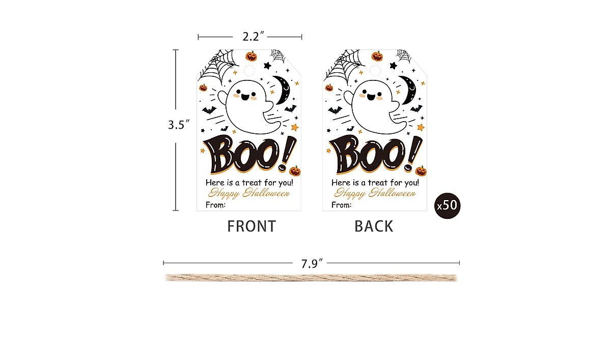 Halloween Boo Gift Tags 50 Pack - Spooky Ghost Party Decorations