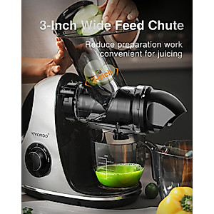 Juicer Machines, Vividmoo Masticating Juicer machines with 3-Inch Wide Chute, 2-Speed Modes & Reverse Function, Powerful Fruit Cold Press Juicer, Dishwasher Safe Slow Masticating Juicer