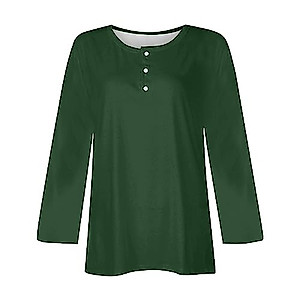 Long Sleeve Shirts for Women Solid Color Button Down Crewneck Tops Loose Casual Basic Blouses Trendy 2023