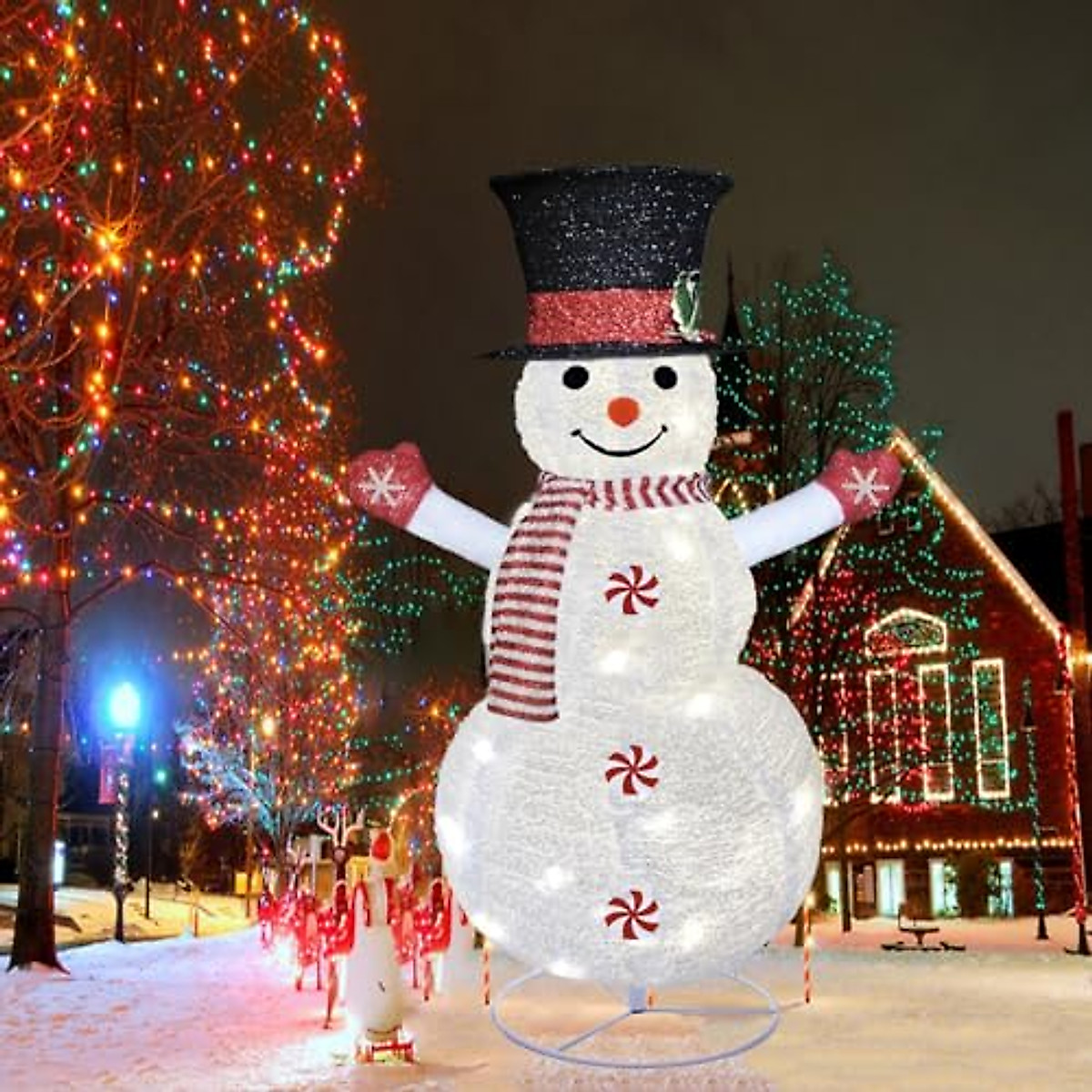 Lighted Christmas Snowman Decorations, 4FT Outdoor Collapsible White Snowman with Built-in LED Lights, Pre-Lit Pop Up Xmas Snowman, Light Up for Holiday New Year Winter Decor （lint）