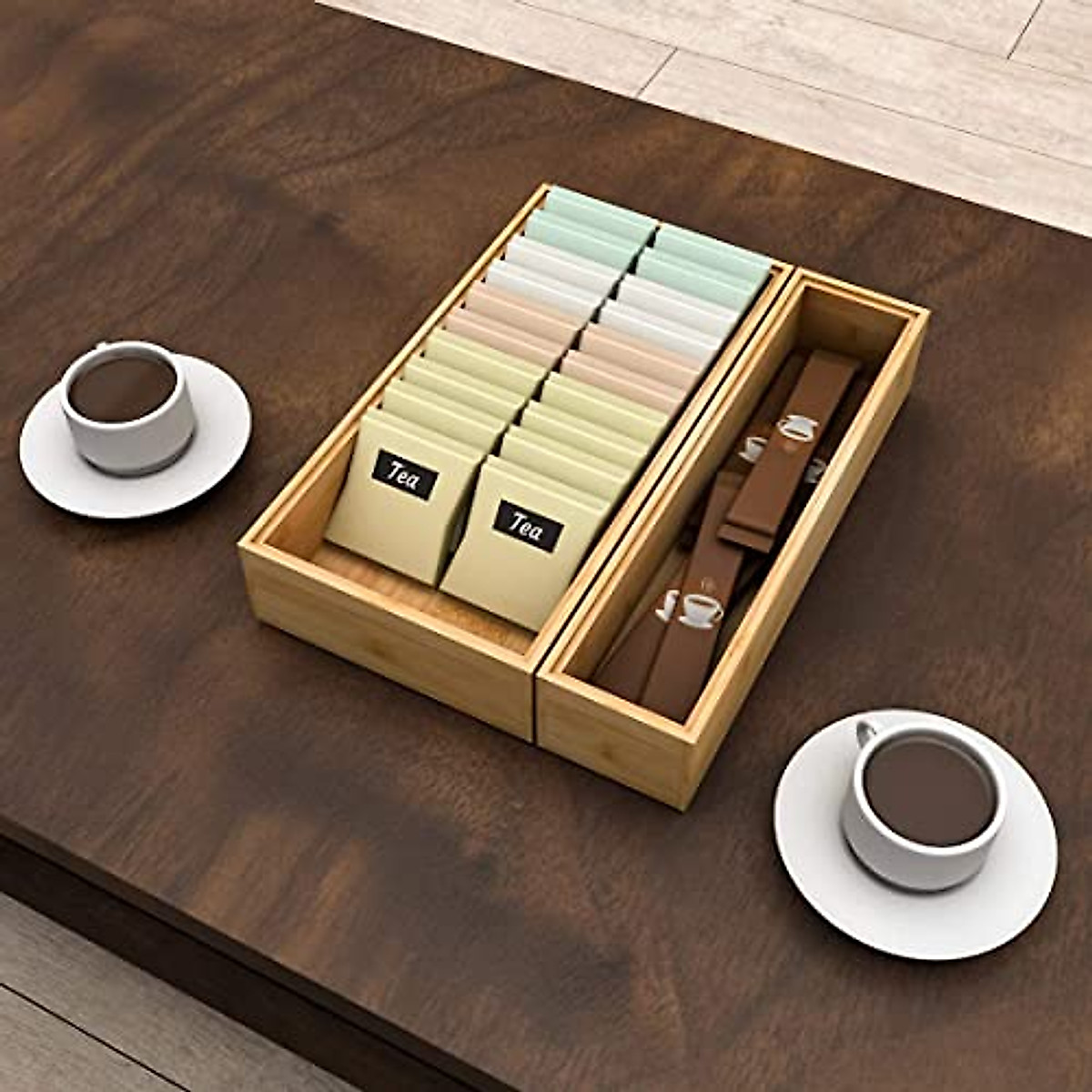 Drawer Organizer Bamboo Storage Box - Kitchen Bathroom Desk Wood Stackable Tray 12x3x2.5inch
