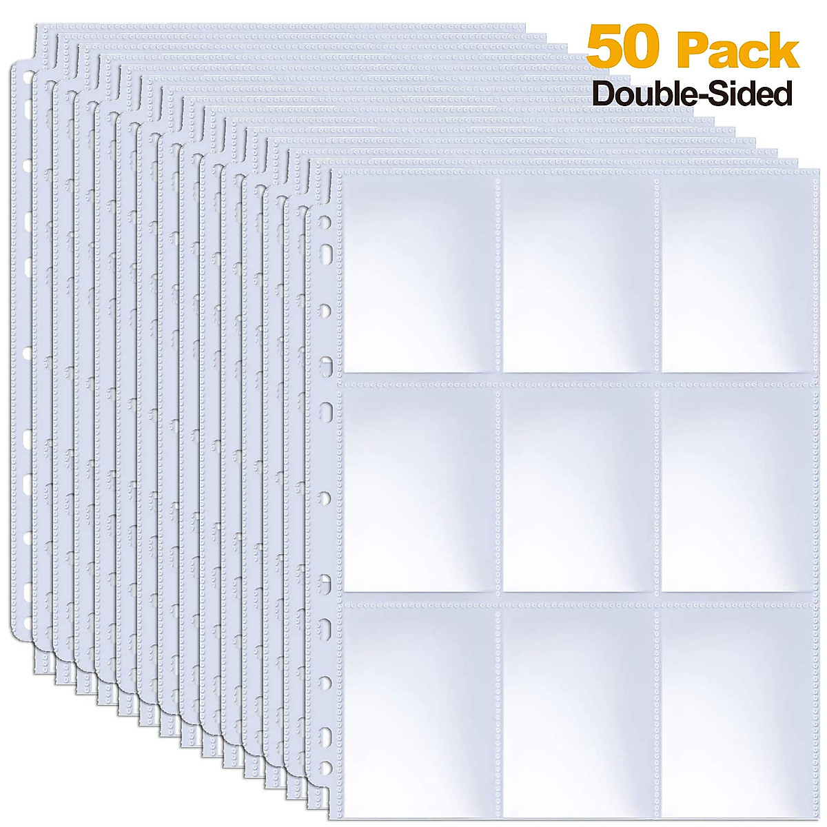 900 Pockets Baseball Card Sleeves, ABLY Double Side 9-Pocket Trading Card Binder Sleeves Page Protectors Sheet for Skylanders, Pokemon, Top Trumps for 3 Ring Binder(50 Pages)