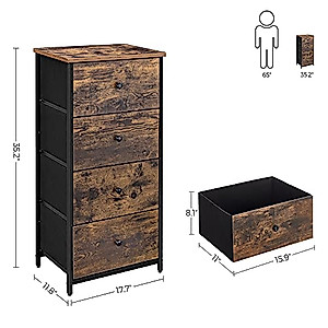 SONGMICS Dresser for Bedroom, Fabric Dresser with 4 Drawers, Wooden Top and Front, Metal Frame, Small Chest of Drawers, Rustic Brown and Black ULGS04H, 17.7 x 11.8 x 35.2 Inches