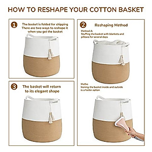 Goodpick Woven Rope Storage Basket for Organizing, Boho Decorative Laundry Basket for Living Room, Round Basket for Towels, Toys, Blankets, Baby Gift Basket, 17.71 x 14.9 inches