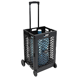Mount-It! Mesh Rolling Utility Cart, Folding and Collapsible Hand Crate on Wheels, 55 Lbs Capacity