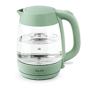 iSiLER 1500W Electric Kettle, 1.7 L Electric Tea Kettle with LED Indicator, Cordless Electric Glass Hot Water Boiler, Portable Teapot Heater Auto Shut-Off & Boil-Dry Protection BPA-Free Green