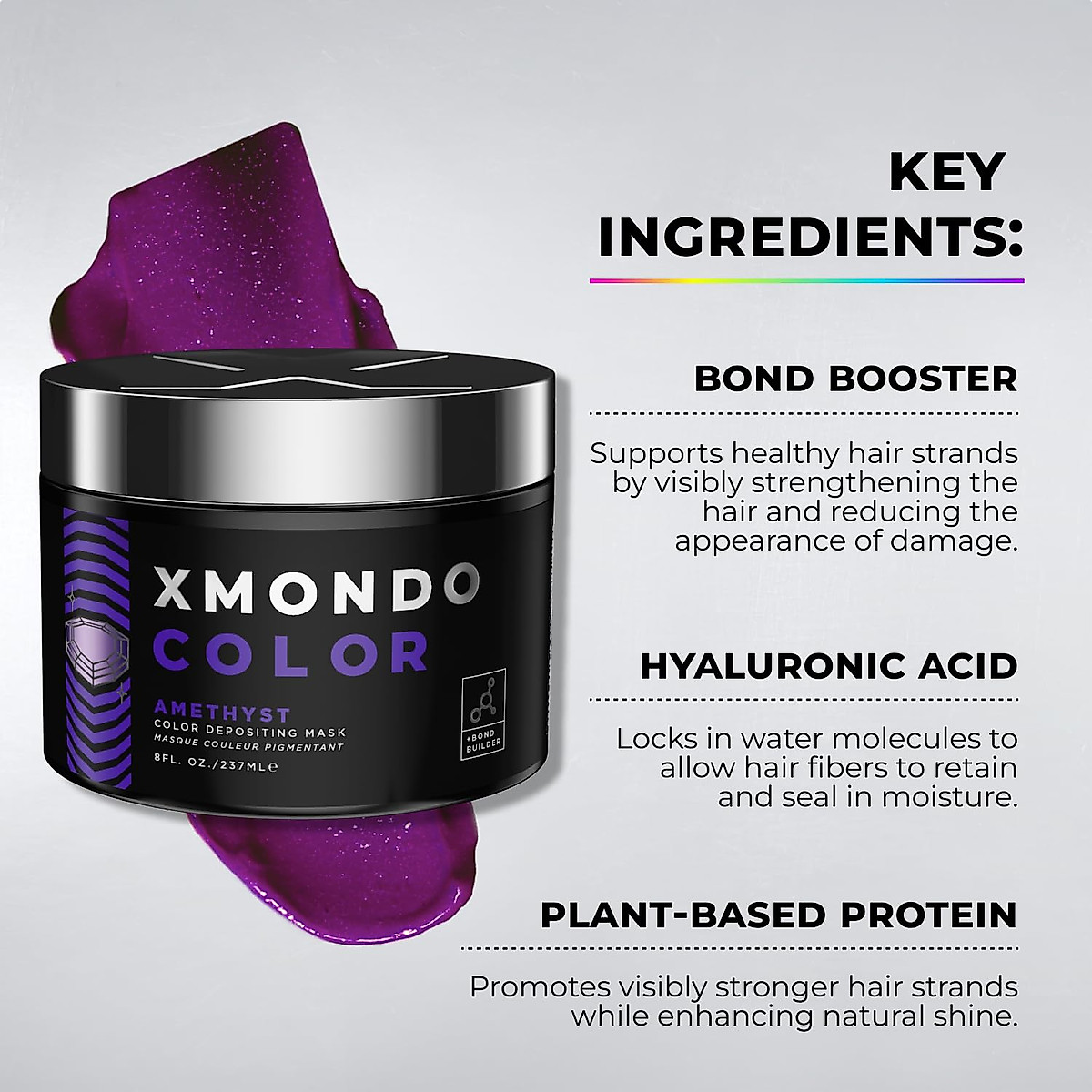 XMONDO Color Amethyst Depositing Mask & Semi-Permanent Purple Hair Dye | Infused with Bond Booster Technology & Hyaluronic Acid for Nourishment, Revitalization & Repair, Vegan Formula, 8 Fl Oz 1-Pack