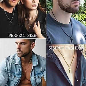 Ursteel Cross Necklace for Men, Mens Cross Necklaces Black Stainless Steel Cross Necklace Chain for Men Layered Cuban Link Chain for Men 20-22 Inch Mens Jewelry Gifts Cross Necklace