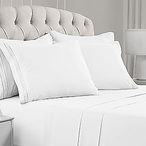 Mellanni Queen Sheet Set - 6 Piece Iconic Collection Bedding Sheets & Pillowcases - Hotel Luxury, Ultra Soft, Cooling Bed Sheets - Deep Pocket up to 16 inch - 6 PC (Queen, White w/Extra Pillow Cases)
