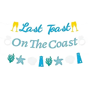 Joybileefun Blue Bachelorette Party Decorations - 3PCS Last Toast on The Coast Bachelorette Decorations Last Toast on The Coast Banner for Bridal Shower Wedding Engagement Party Supplies