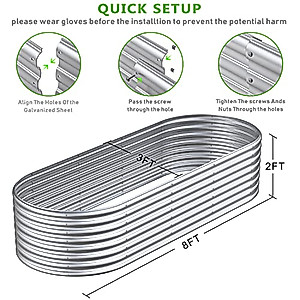 FRIZIONE 8x3x2FT Galvanized Metal Raised Garden Bed for Vegetables, Outdoor Garden Raised Planter Box, Backyard Patio Planter Raised Beds for Flowers, Herbs, Fruits