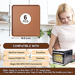 6-Pack Silicone Dehydrator Mats with Edge, 12x10.6inch Non-Stick Food Dehydrator Tray Liner Compatible with Cosori CP267-FD, Reusable Dehydrator Sheets for Fruits Eggs Meat Vegetables Flowers Herbs