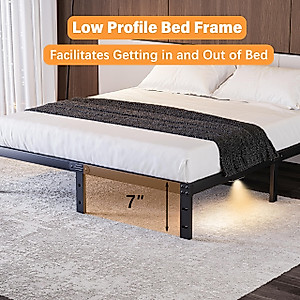 qimamo 7-Inch Low Bed Frame Full with LED Night Light, Metal Platform Full Size Bed Frame,No Box Spring Needed, Easy Assembly, Heavy Duty, Noise-Free, Black