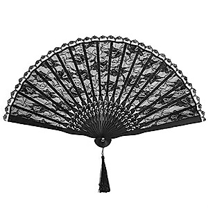 Xinbalove Hand Folding Fans Chinese Tai Chi Folding Fan Black Spanish Victorian Hand Fan for Wedding Party Favor Fancy Dress Folding Lace Pocket Fan Cosplay Party Ancient Fan (Color : Crimson)