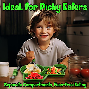 Funwares Green Tractor Engaging Kids' Dinnerware Set: Durable, Divided Plate, Fun Fork and Spoon, Ideal for Picky Eaters, Educational Mealtime, Easy Cleaning, Gift for Toddlers