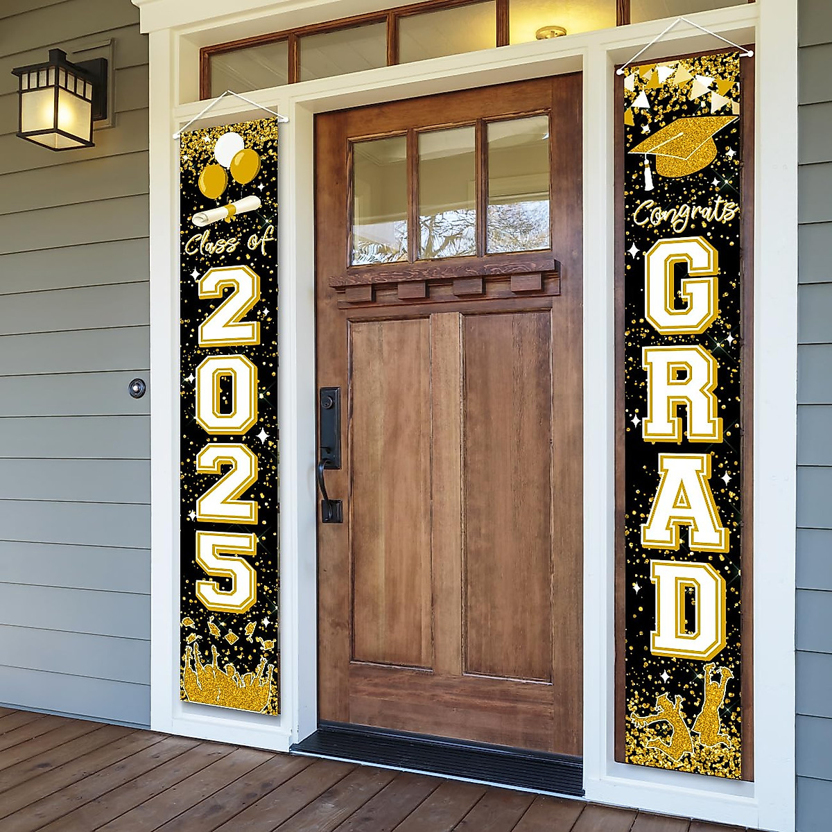 Class of 2023 Graduation Party Decorations Black and Gold Congrats GRAD Porch Sign Banner for High School and College Graduation Party Decoration(Gold)