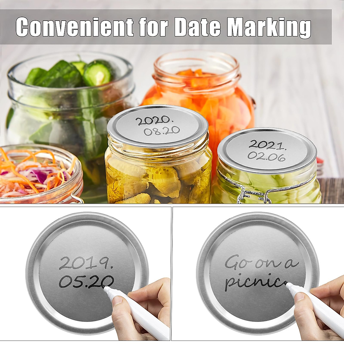 Canning Lids Wide Mouth, 200 Count 86MM Mason Jar Split-Type Metal Canning Lids for Ball, Kerr, Canning Jar lids Bulk, Food Grade Material Reusable Leak Proof Lids with Silicone Seals Rings