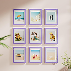 Vittanly Picture Frame, Engineered Wood, 11x14 inch, Purple, Single, with Shatter Resistant Plexiglass, Mat for 8x10 or 11x14 Photo, Wall & Tabletop Display
