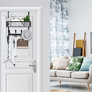 Kaiferty Over The Door Hooks Organizer,Over Door Hanger Towel Rack Mesh Basket with 12 Hooks,Back of Door Storage Organizer for Bedroom,Bathroom,Kitchen,Office(Black)