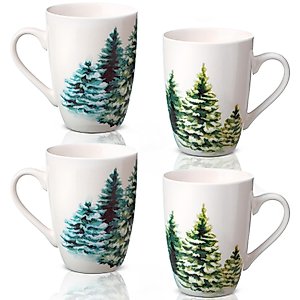 Suttmin 4 Pcs Christmas Tree Ceramic Mugs 12 oz Holiday Coffee Mugs Set Merry Christmas Coffee Mugs Green Tree Stackable Drinking Cups White Tea Cups for Coffee Milk Tea Hot Cocoa Xmas Winter Gifts