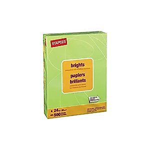 Staples 733093 Brights 24 Lb. Colored Paper Green 500/Ream