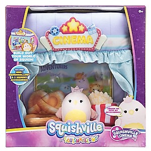 Squishville Mini-Squishmallows Cinema Playset - Includes One 2-Inch Plush, Pretzel Chair, Popcorn Bucket - Irresistibly Soft, Colorful Plush