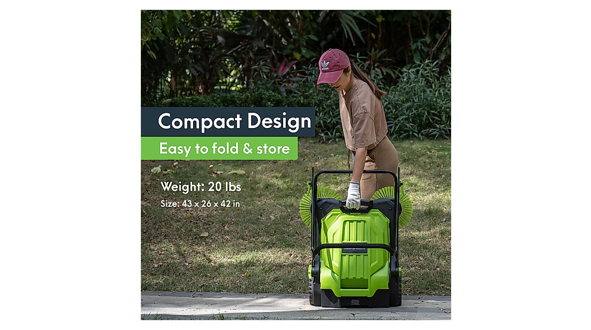 GreenSweep Walk Behind Sweeper - 5 Gallon Capacity for Outdoor & Indoor Use