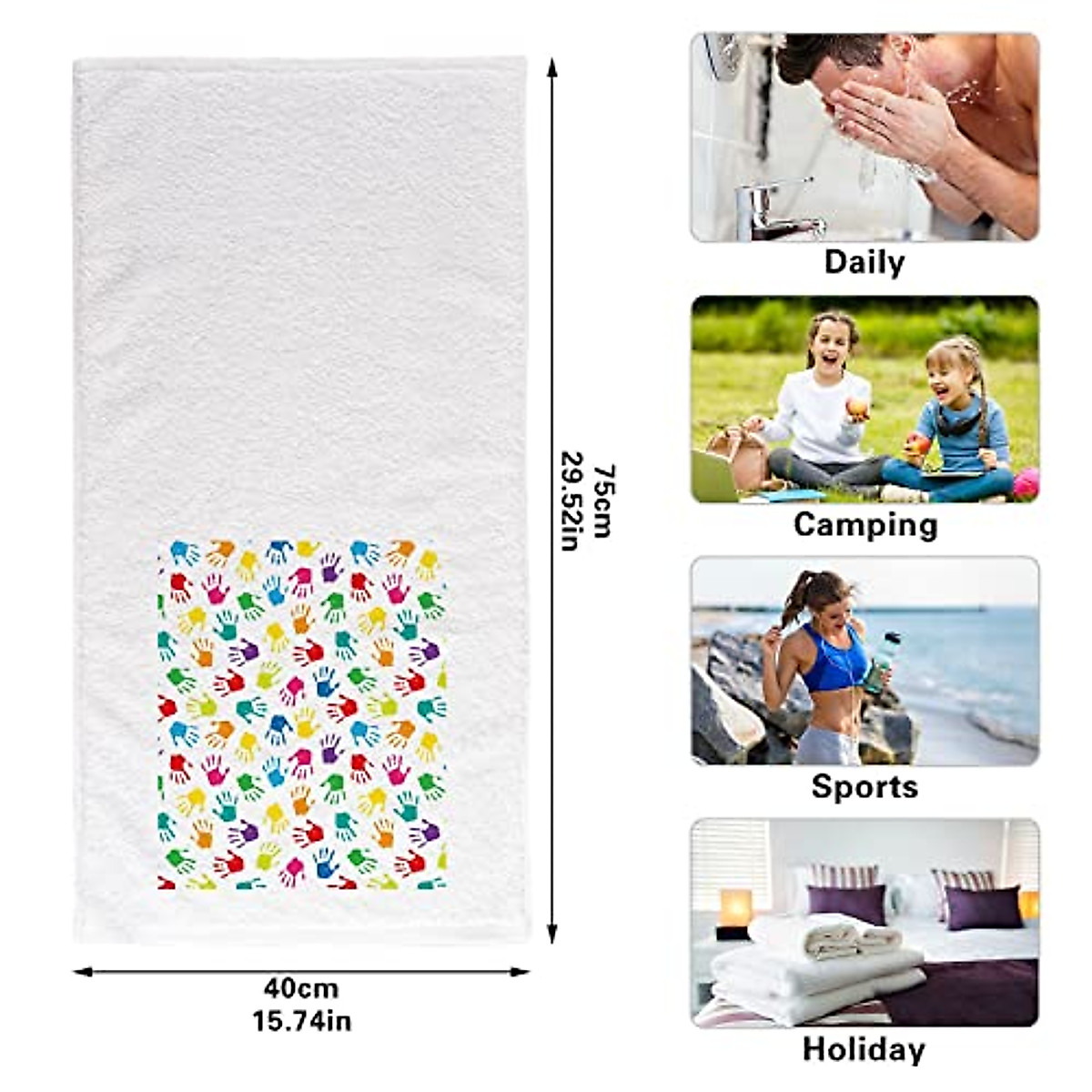 Oyihfvs Paint Hand Prints Colorful Seamless Pattern with Handprints 1 PC 100% Cotton Soft Towel, Face Towel, Highly Absorbent Bath Towels, Hand Towel Washcloth for Men Women Bathroom Beach Hotel