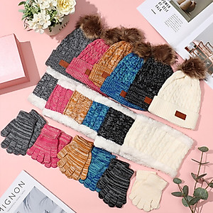 Liitrsh 18 Pcs Kids Winter Beanie Hat Scarf Gloves Set Girls Boys Winter Knit Hat Gloves Neck Warmer with Fleece Lined for 5-12 Years