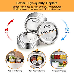 100 Counts Mason Jar Lids Regular Mouth Canning Lids with Leakproof & Airtight Seal Features for Kerr & Ball Jar Lids, Split-Type Metal - Food Grade Material, Silver/70 MM