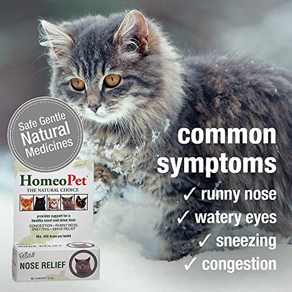 HomeoPet Feline Nose Relief Natural Pet Medicine, Nasal and Sinus-Tract Support for Cats of All Ages, 15 Milliliters
