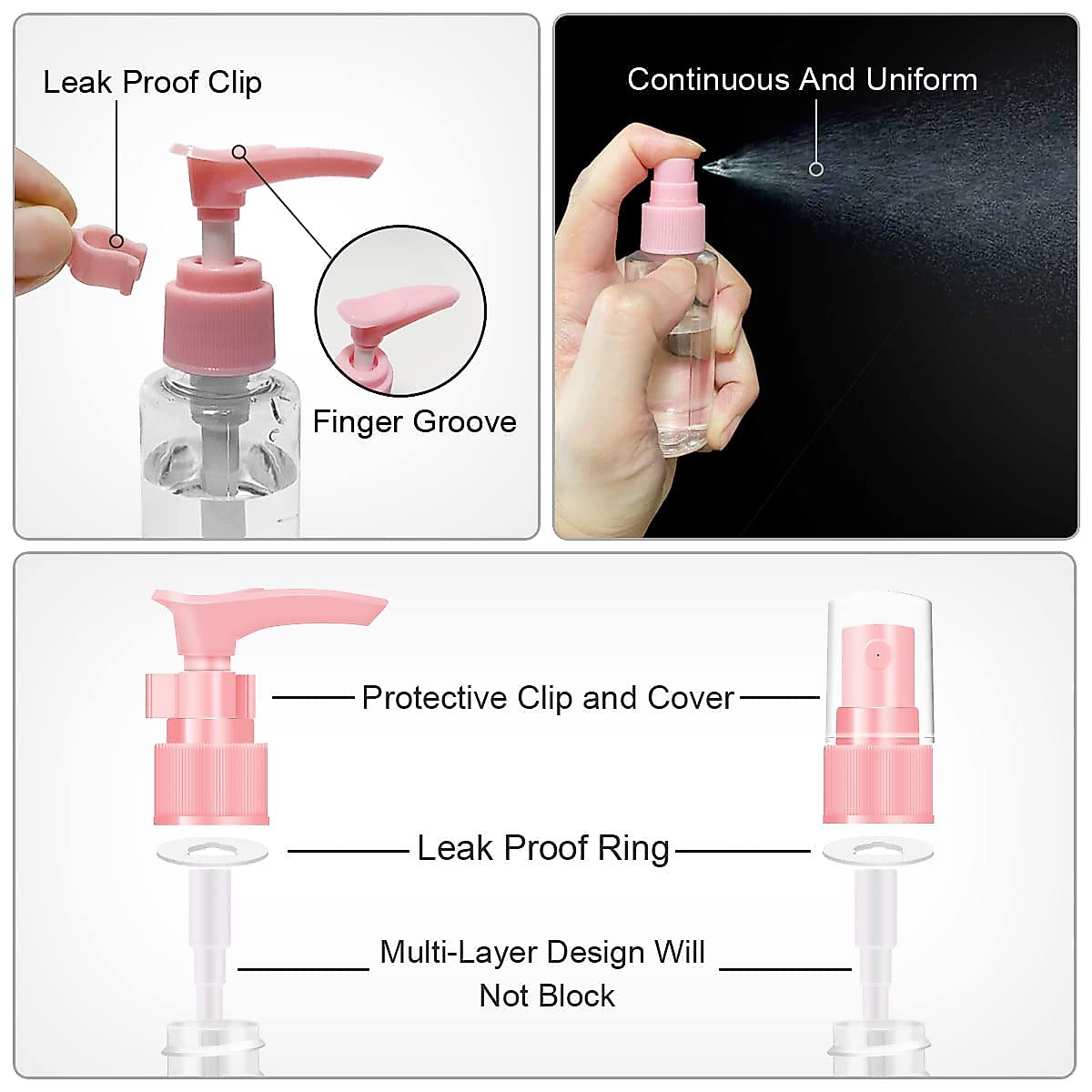 Empty Travel Size Bottles Set, Leak Proof Silicone Plastic Shampoo Conditioner Liquid Squeeze Bottle, TSA Approved Travel Container Spray Bottle, Refillable Cosmetic Container With Toiletries Bag Kits