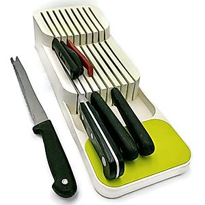 2022 Latest Kitchen Organizer Cutlery Storage Tray Knife Holder Drawer Storage for Spoons, Forks, Knives Tableware Organizer Knives Block Rack Set Cabinet Stand Multi-Purpose 15.5" (Knives White)
