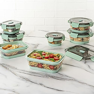Restaurantware-Fresh Hero 40 Ounce Storage Containers, 1 Durable Airtight Food Containers - Microwavable, Freezable, Green Plastic Collapsible Containers, Dishwashable, With Vented Lids