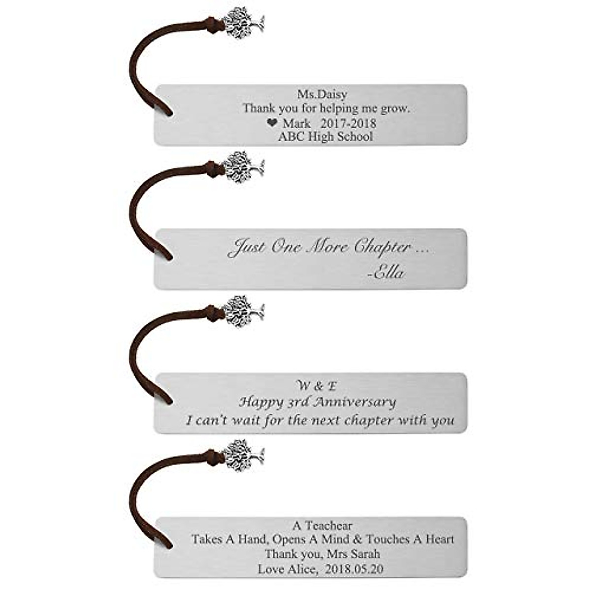 JOVIVI Personalized Metal Bookmarks, Custom Message Stainless Steel Rectangle Tag with Tree of Life Tassel for Book Lover Kids Office School Reading