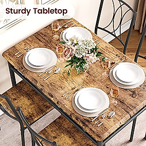 IDEALHOUSE Kitchen Table Set for 4, Dining Table and Chairs, Rectangular Dining Room Table Set with 4 Metal and Wood Chairs, 5 Piece Dining Table Set for Small Space, Apartment, Rustic Brown