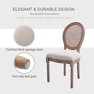 Virabit French Dining Chairs Set of 6, Rattan Farmhouse Upholstered Dining Chairs with Curved Backrest and Beautifully Carved Solid WoodFrame for Living Room, Kitchen, Restaurant