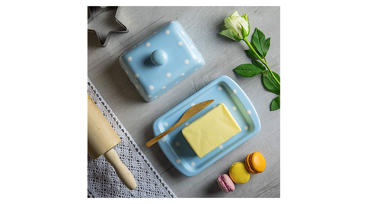 Unique Sky Blue Ceramic Butter Dish - Handmade & Eco-Friendly