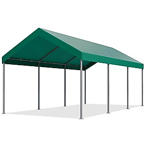 JAMFLY Carport 10 x 20 ft Heavy Duty Carport Car Canopy with Powder-Coated Steel Frame, Portable Garage for Car, Boat, Shelter Party Tent with 180g PE Tarp for Wedding Garden, Green