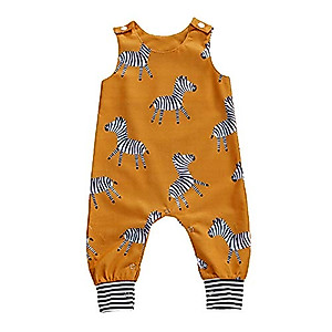 Arvbitana Newborn Toddler Baby Girl Boy Sleeveless Cartoon Romper Bodysuit Jumpsuit Animal One Piece Outfit Summer Clothes (A-Yellow Zebra, 6-12 Months)