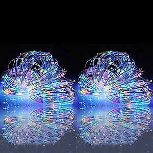 woohaha Solar String Lights, 2 Packs 100 LED Copper Wire Lights, Waterproof Fairy Decoration Starry String Lights - 8 Modes, Indoor/Outdoor for Gardens, Patios, Homes, Parties, Multi Color