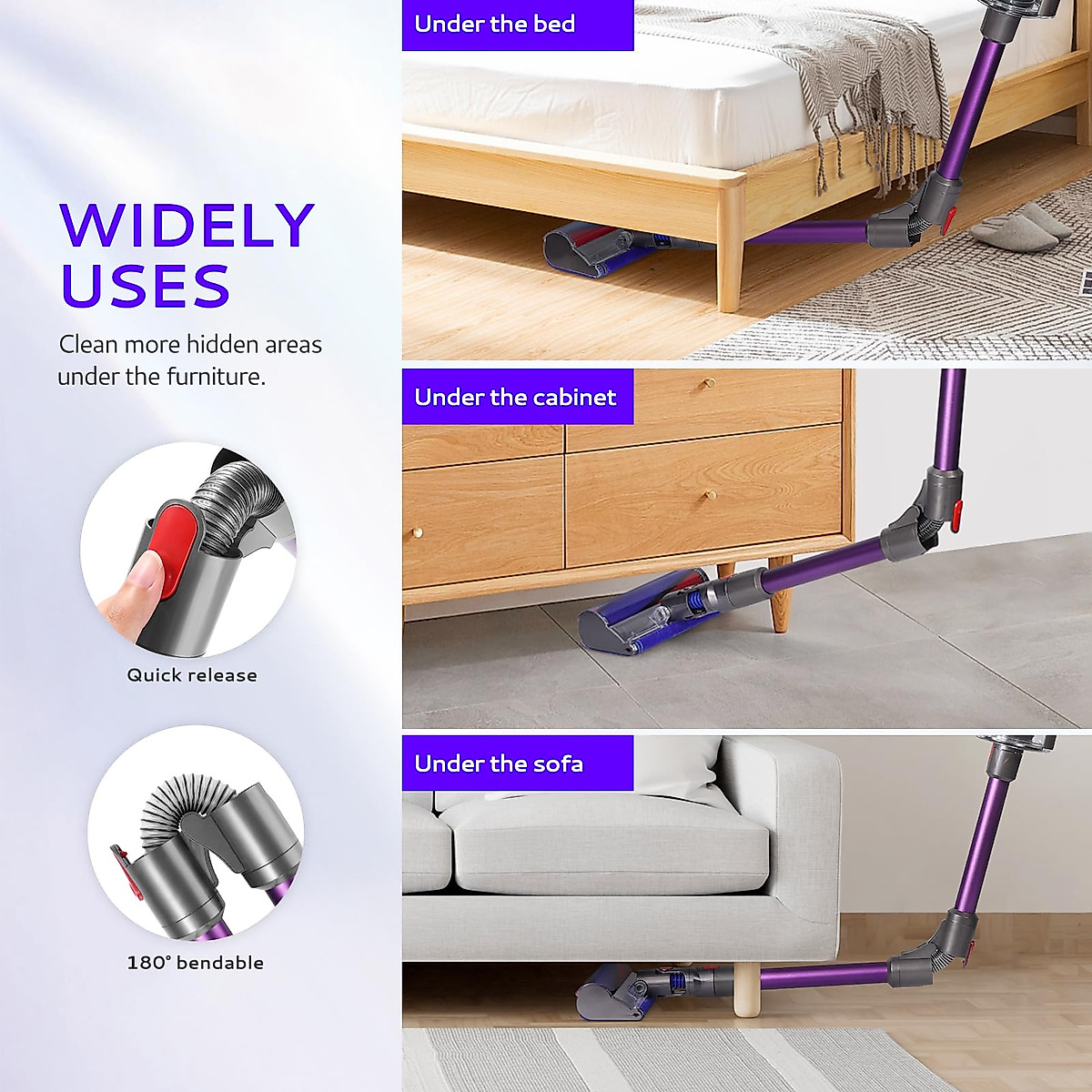 Foldable Extension Wand Compatible with Dyson V7 V8 V10 V11 V15 Cordless Vacuum Accessories, Upgrade Quick Release Wand Replacement for Dyson Stick Vacuum Attachments(Purple)