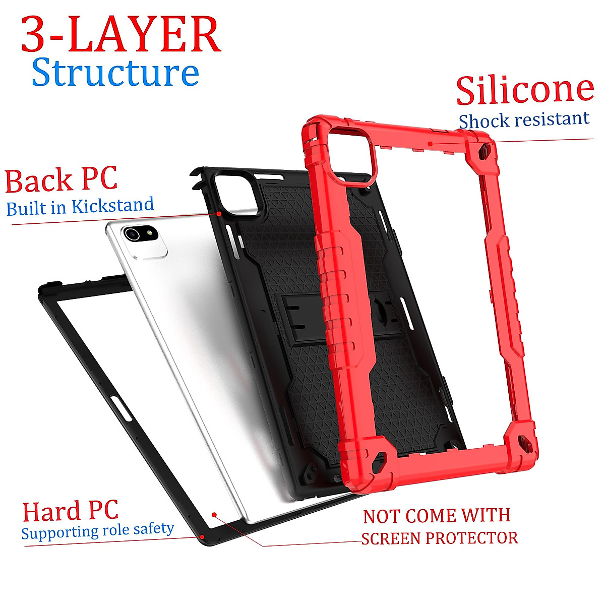 SOATUTO for Moderness Tablet MB1001 10.1 inch Case with Shoulder Strap Stand Soft Silicone Hybrid Case for 10 inch ZZB Velorim Freeski OLEXEX Bestski CZZ HAPPYBE ANYLAKE Okaysea Tablet (Red+Black)