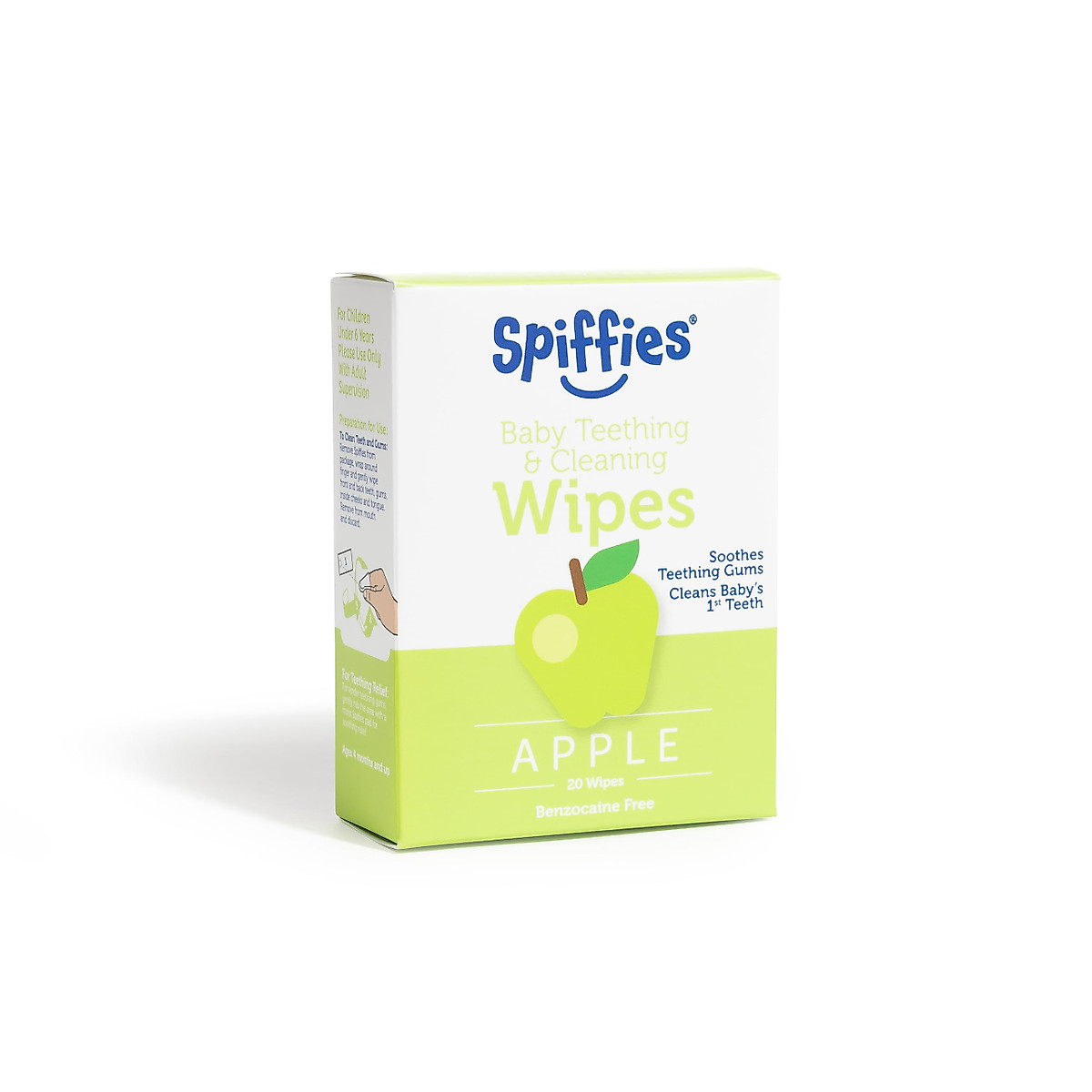 Spiffies Baby Oral Care Tooth Wipes - Gum & Teeth Wipe Tissues for Teething Relief & Cleaning Infant & Toddler Teeth - Baby Tooth Wipes w/Xylitol for Ages 0-12 Months & Up (Apple, 20 Count, 3 Pack)