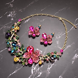 Yuhuan Women Costume jewelry Crystal Statement Necklace and Earrings Sets Chunky Jewelry Set (Style1)