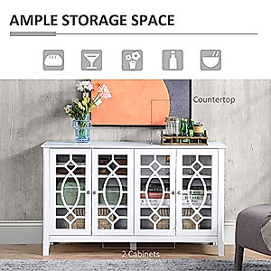 HOMCOM Modern Sideboard with Storage, Console Table, Buffet Cabinet with Glass Doors for Living Room, White